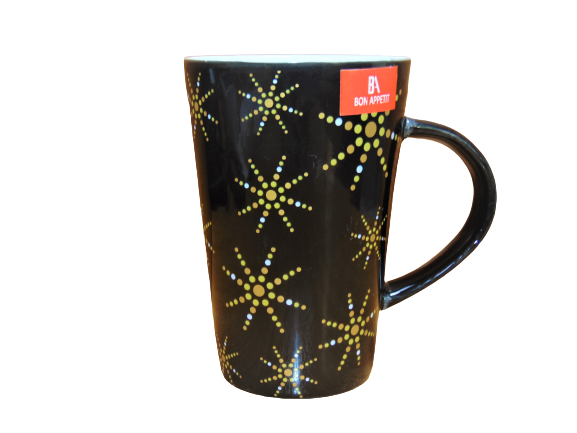 Bon Appetit Black V-Shaped Mug 15Oz Gold Fireworks